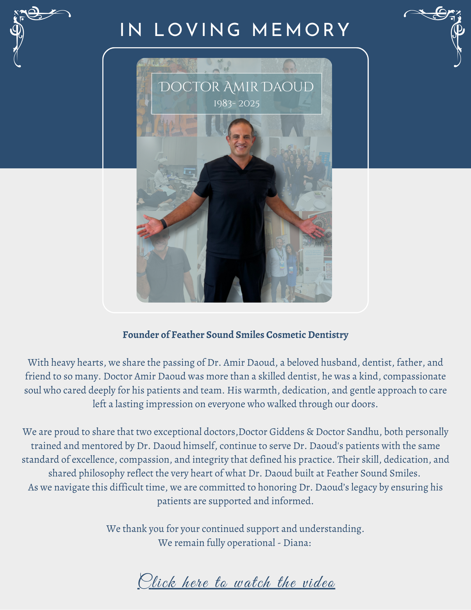 In Loving Memory of Dr. Amir Daoud in Clearwater, FL | Feather Sound Smiles